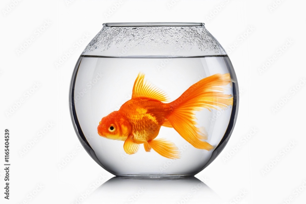 goldfish with beautiful fins in fishbowl isolated on white background ...