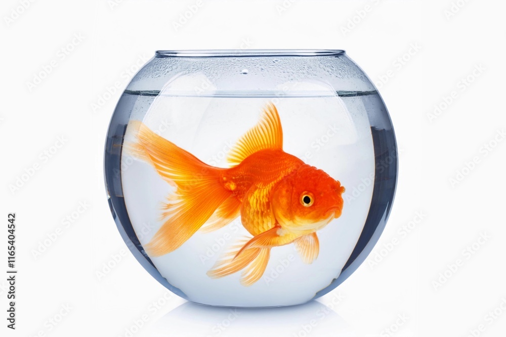 goldfish with beautiful fins in fishbowl isolated on white background ...