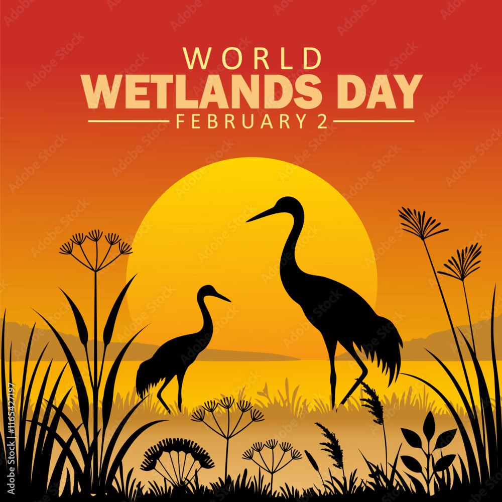 World Wetlands Day. World Wetlands Day poster concept. With two cranes ...