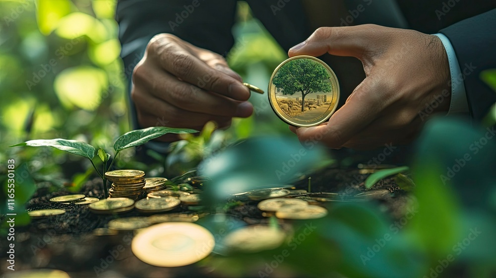 Businessman analyze investment sustainability ESG icons. ESG ...