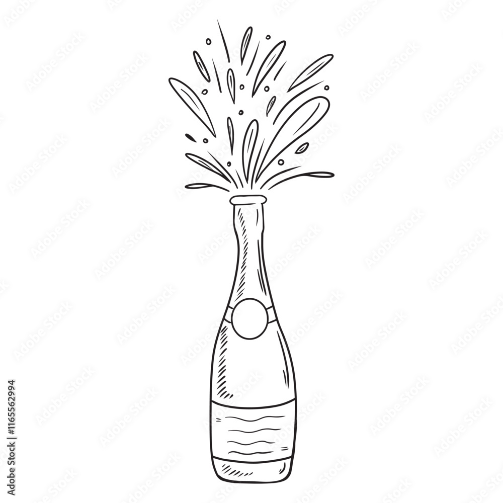 Uncorked splashing champagne bottle as a symbol of New Year celebration ...