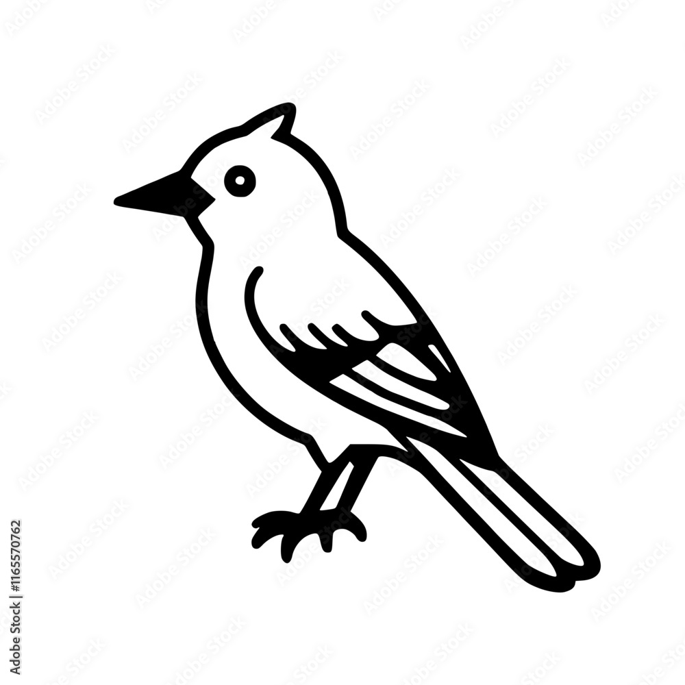 A simple line drawing of a bird, perched and facing to the left. The ...