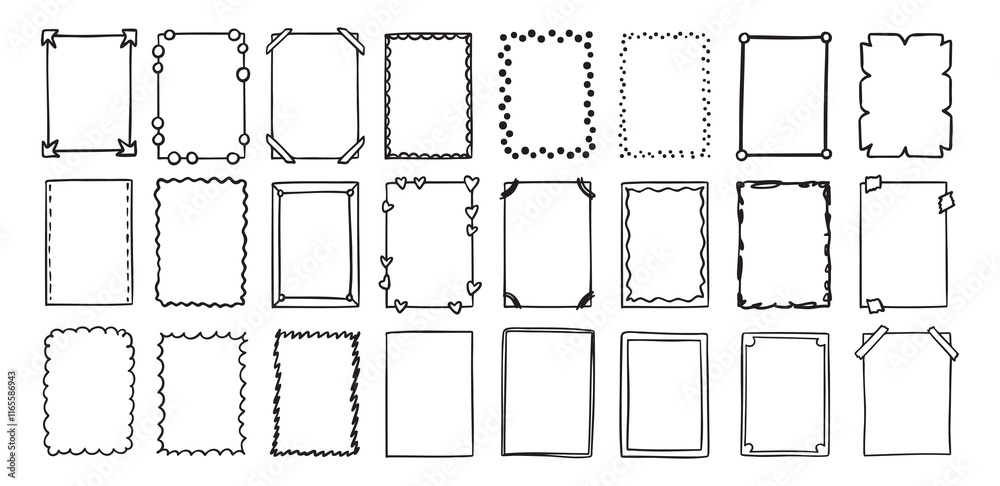 Hand drawn rectangle frame doodle vertical. Line style empty drawing ...