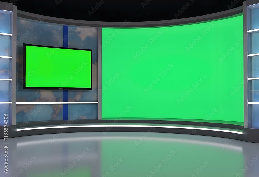 3D-rendered TV studio with a wall-mounted TV serves as an ideal ...