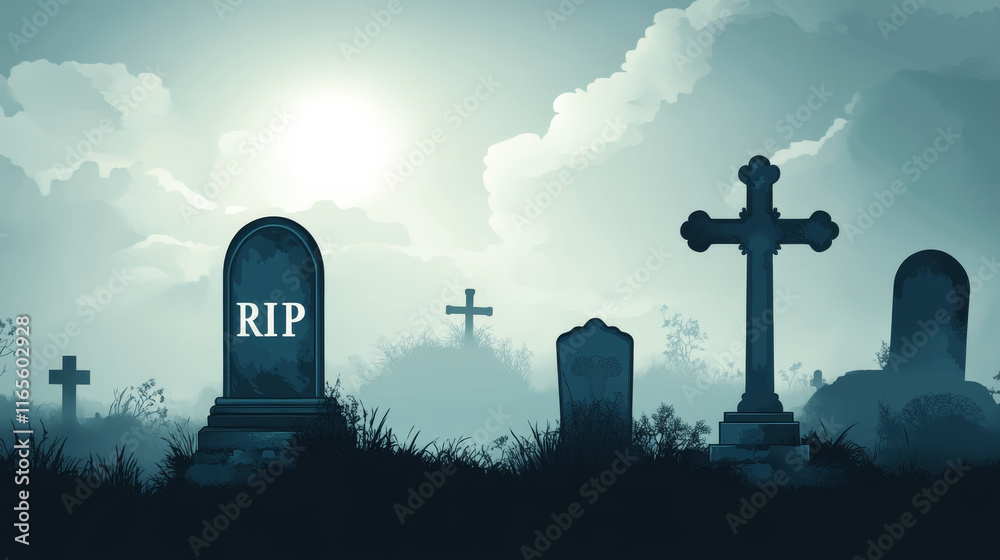 Gravestone and tombstone icons, tomb stone and headstone vector ...