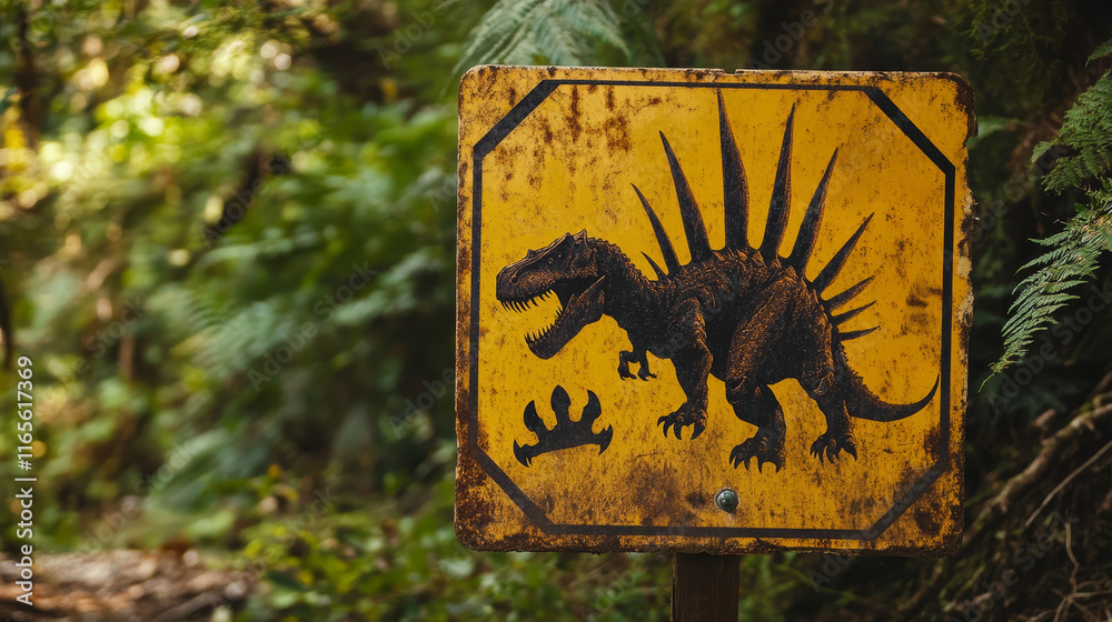 Ilustración de Stock Dinosaur warning sign, danger Spinosaurus ...