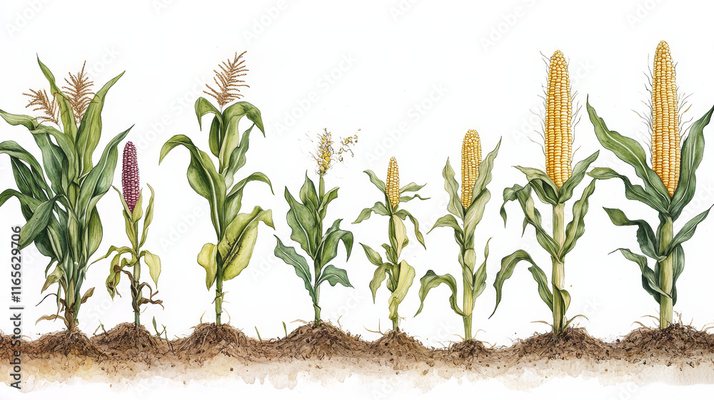 Corn maize growth stages, vector crop plant of agriculture and farm ...