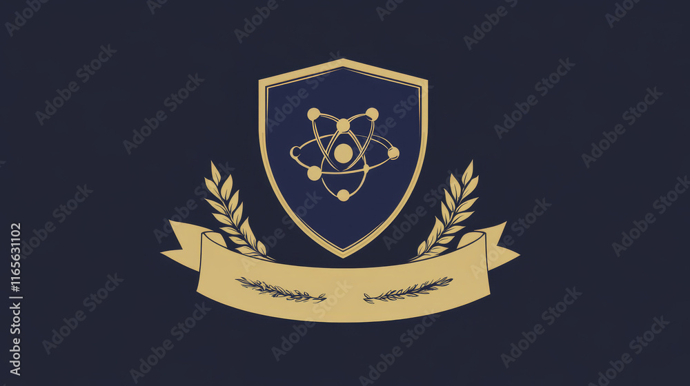 Stock-Illustration „University emblem logo design with orbiting atoms ...
