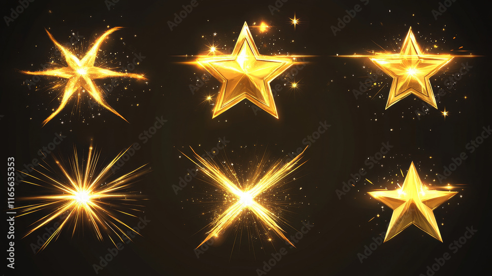 Ilustración de Stock Cartoon golden star sprite animation, vector ui ...