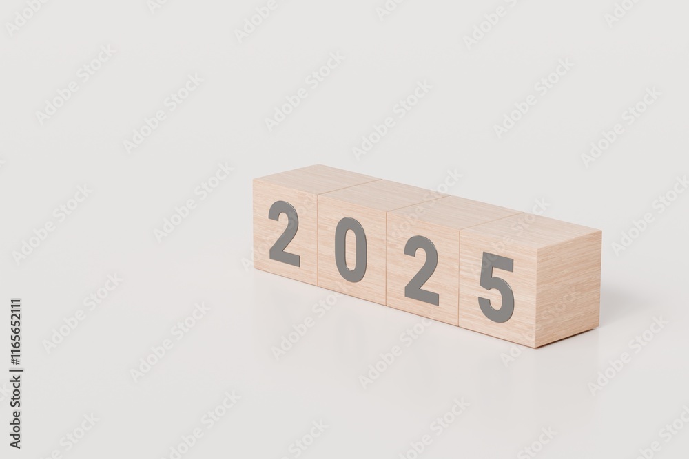 3d Wooden box cube with text 2025 icon. Transitioning from 2024 to 2025 ...
