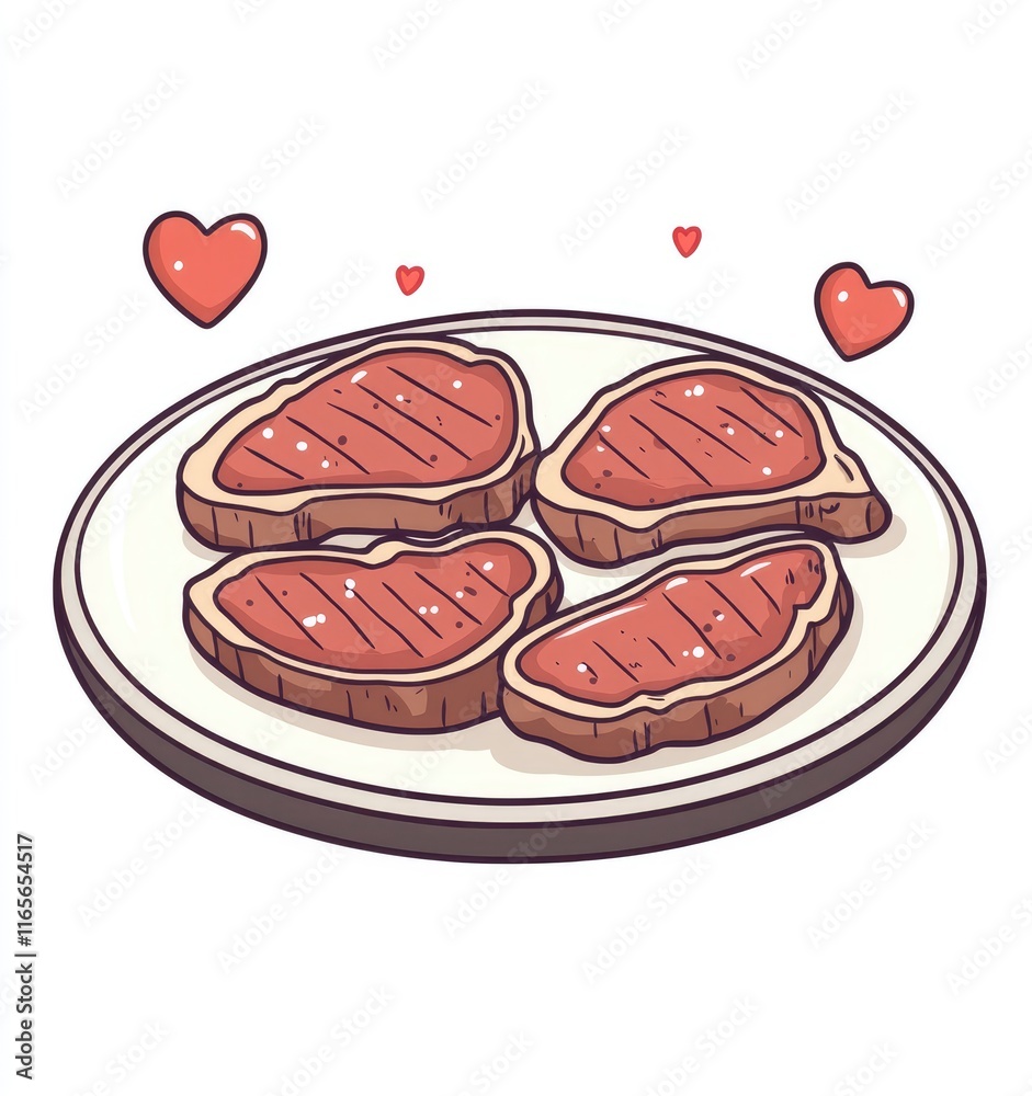 Impactful Grill Beef steaks simple doodle line art, vector illustration icon, white background ...