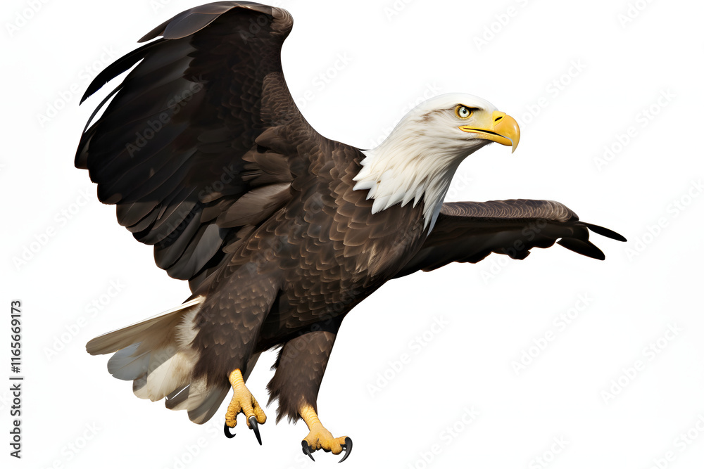Bald eagle swoop hand draw and paint color on white background vector ...