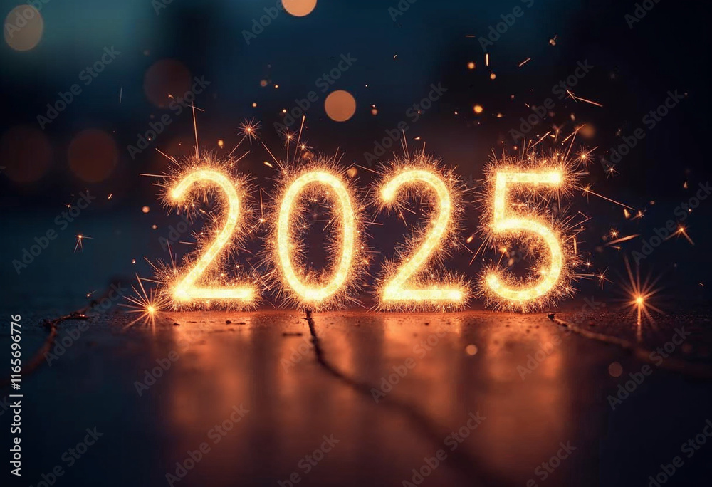2025 text with sparkle blurry background dramatic and highly realistic ...