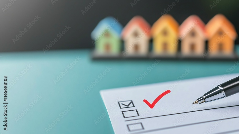 Real estate checklist with red tick mark for homebuyers office setting ...