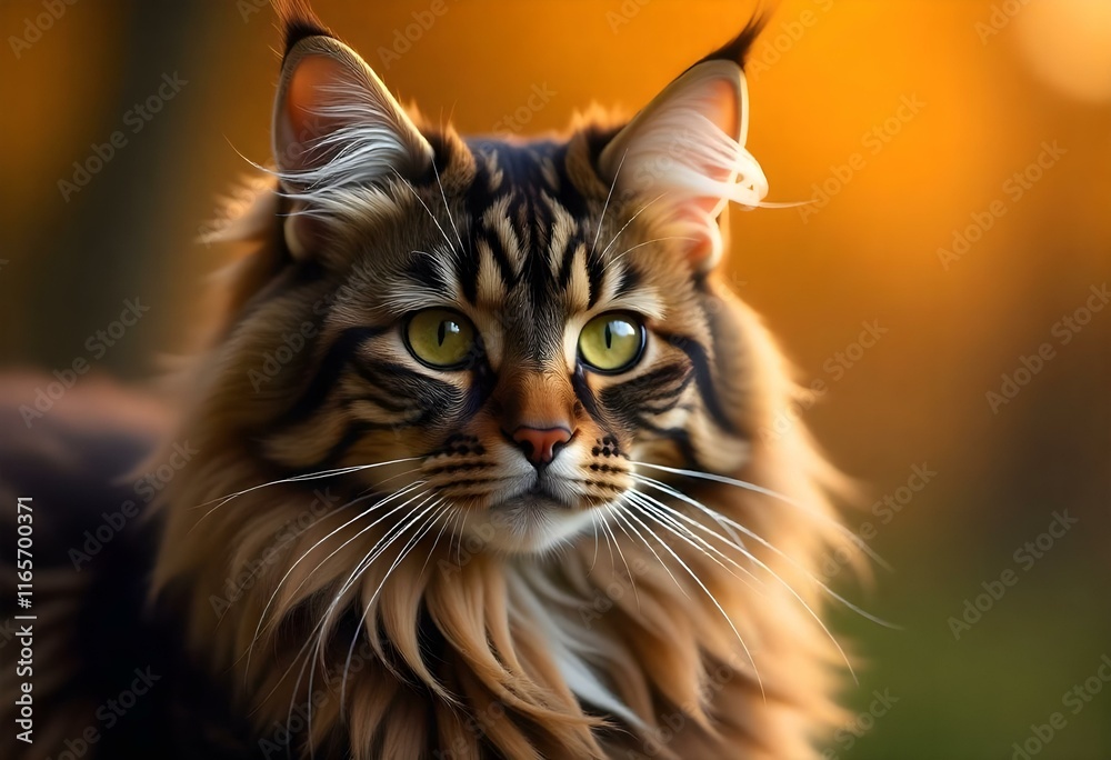 Majestic Maine Coon Cat Basking in the Golden Glow of a Sunset ...