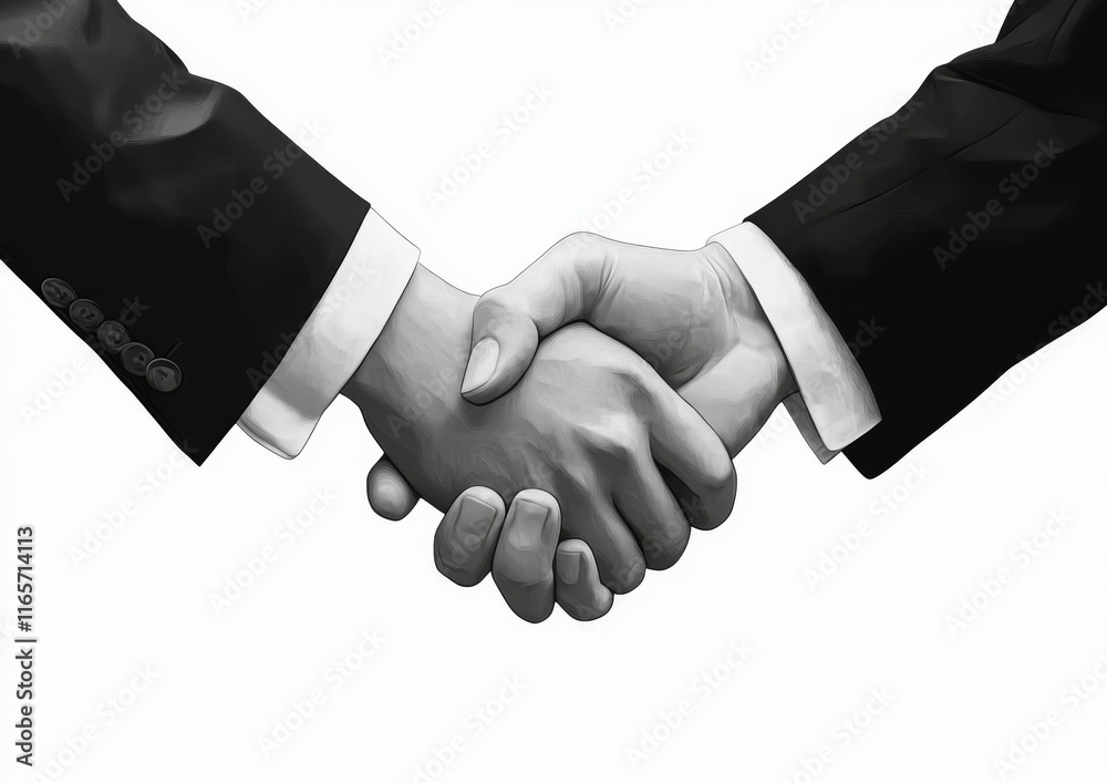 Handshake, collage with two people in suits shaking hands, black and ...