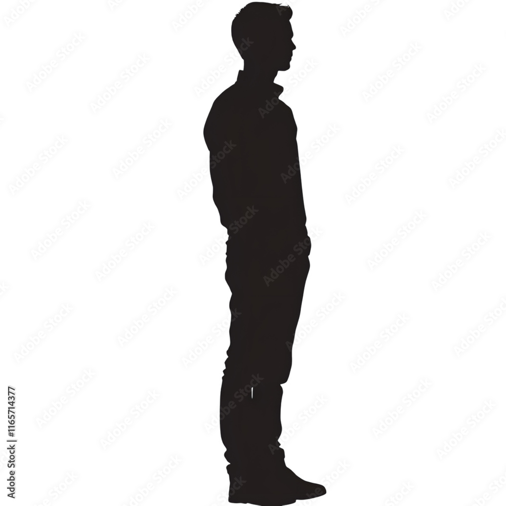 Side view man standing silhouette isolated on transparent background ...