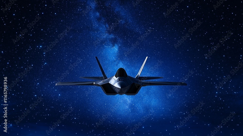 Futuristic Fighter Jet Soaring in the Deep Blue Night Sky. Advanced ...
