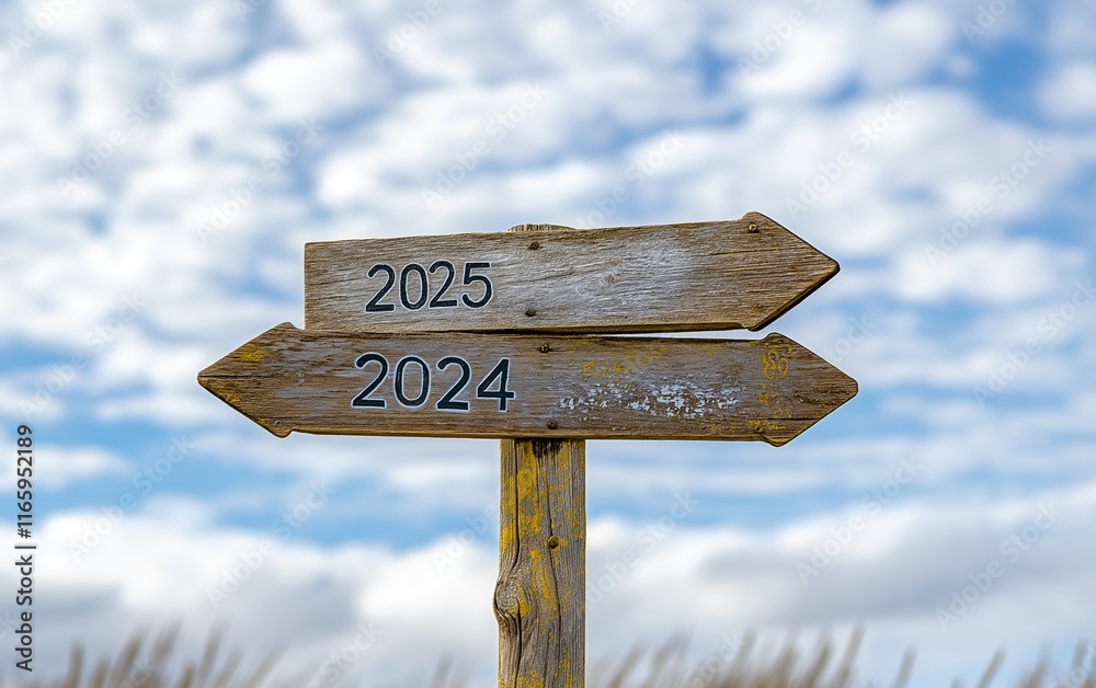 A wooden signpost with two arrows pointing in different directions. One ...