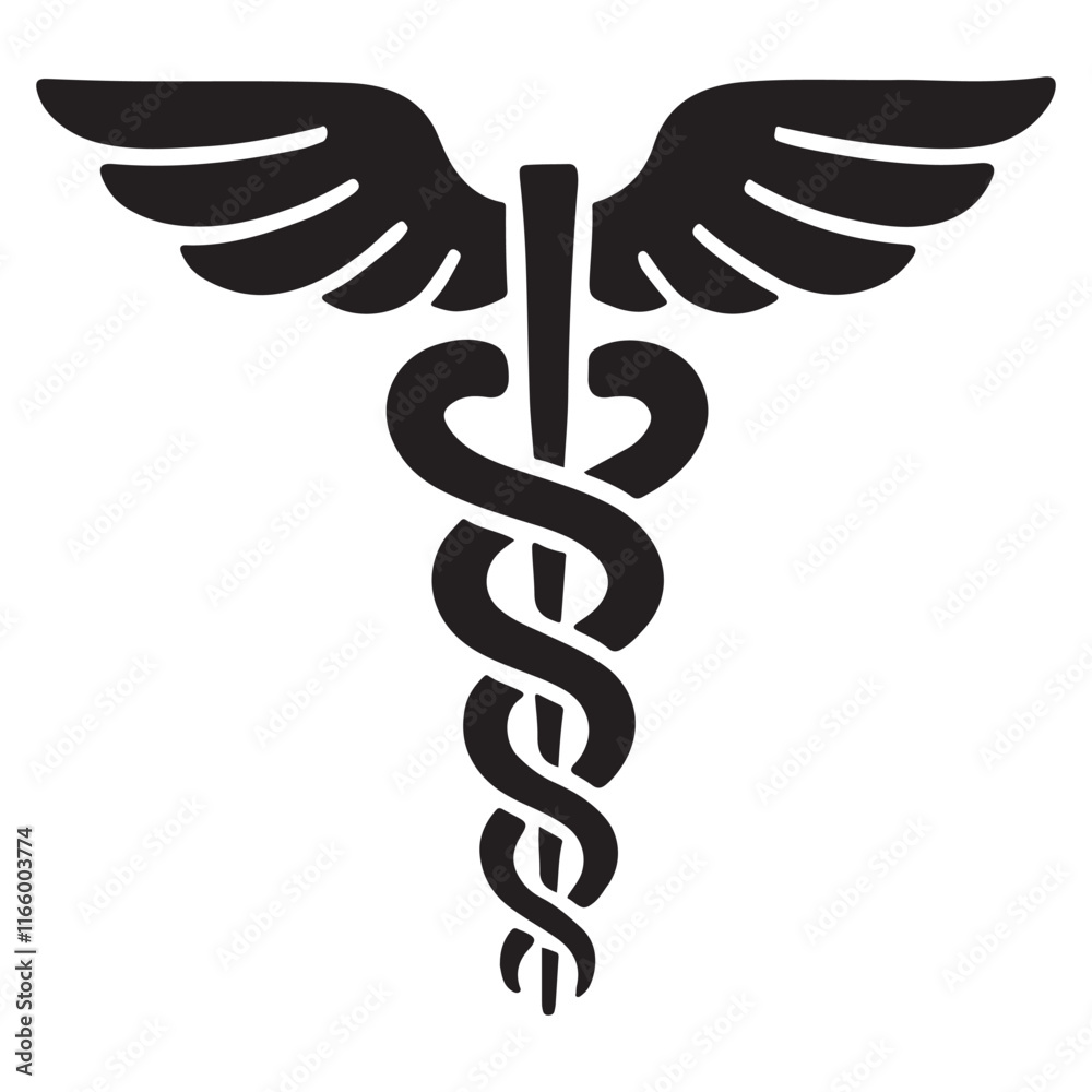 Caduceus Medical Symbol Winged Serpent Silhouette Illustration Stock ...