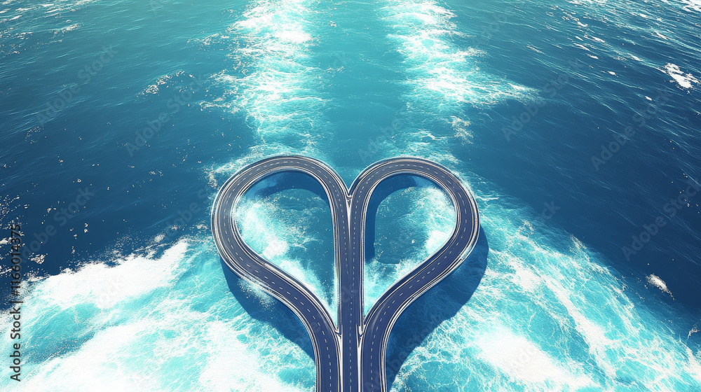 Race track for cars over sea water surface top view, road in shape of ...