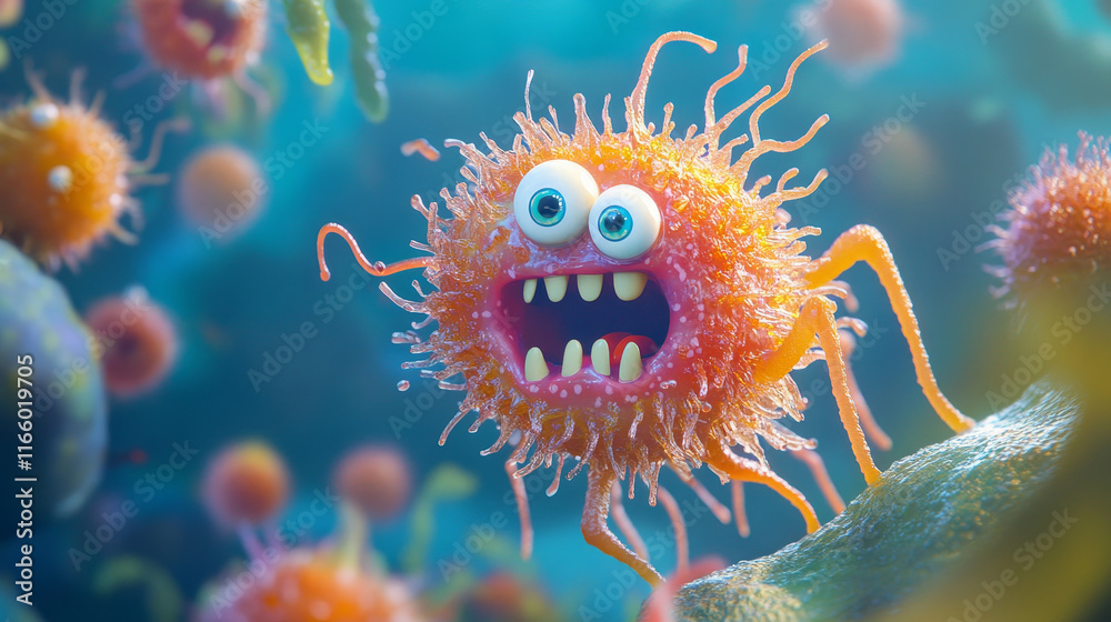 Bacteria posters with cute germ and microbe characters. Vector medical ...