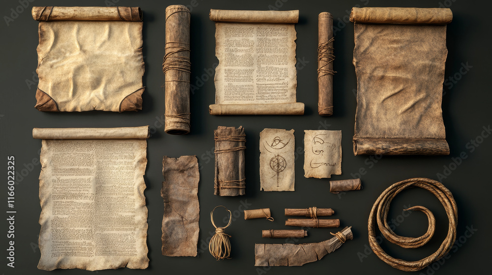 Ilustración de Stock Magic game scroll and book - cartoon vector ...