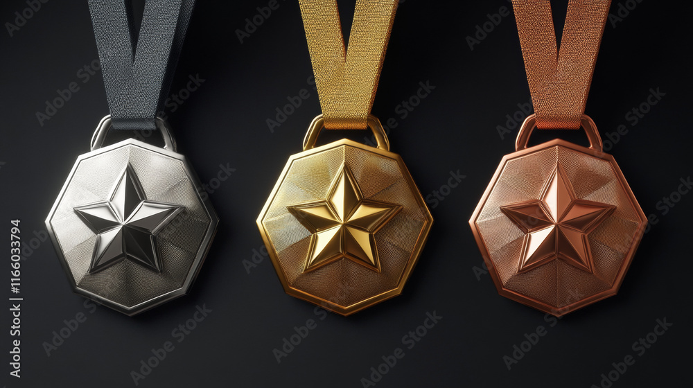 Game award badges and medals for third, second and first place. Cartoon ...