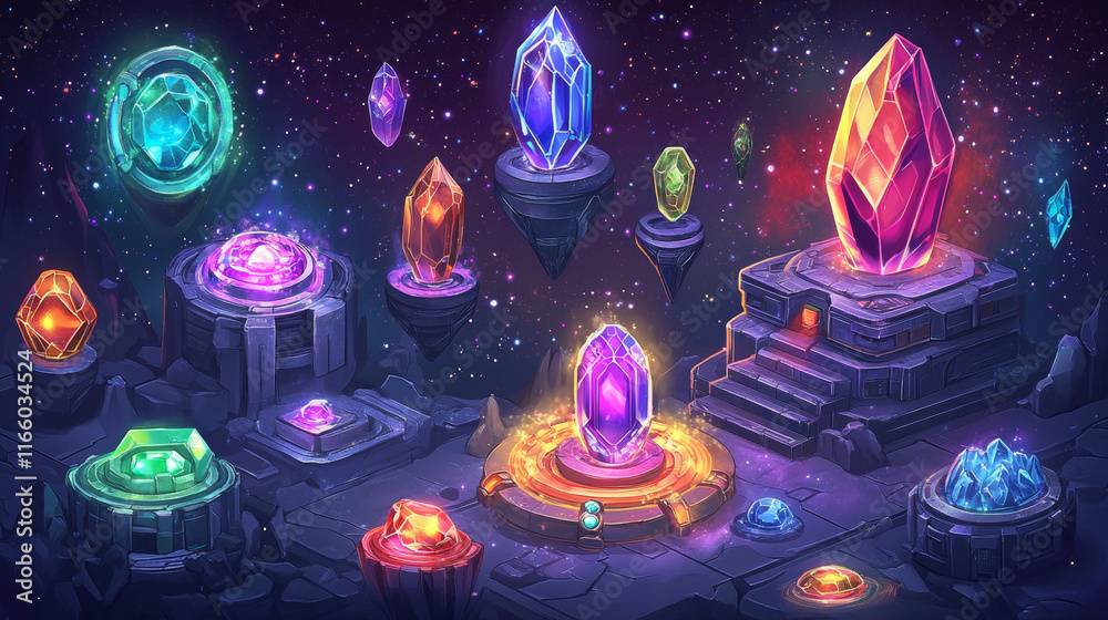 Game ui elements set for space design. Cartoon vector illustration kit ...