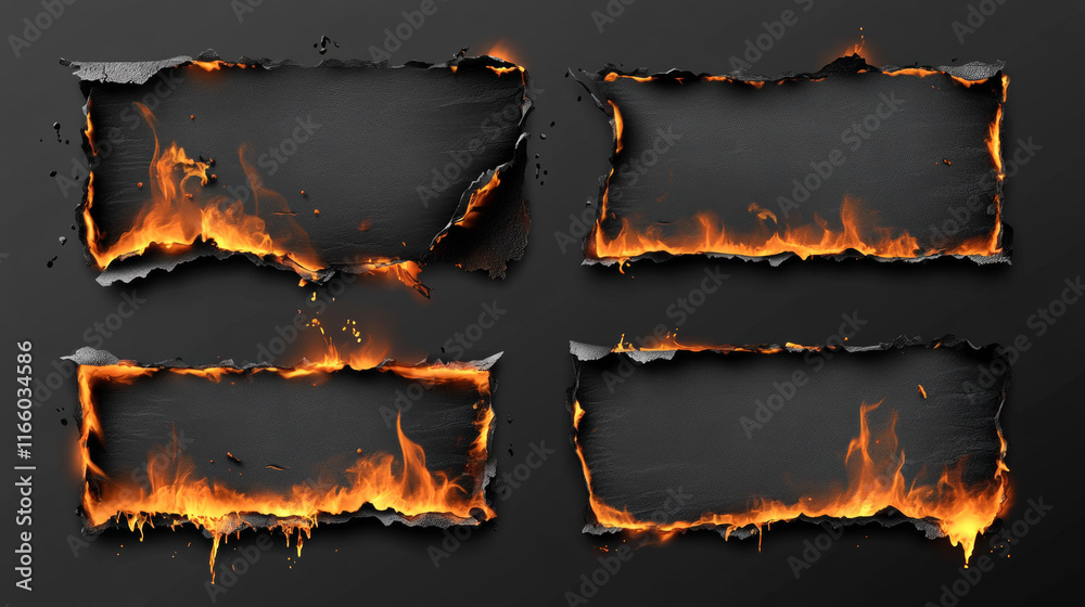 Burn edge paper hole corner vector effect set on transparent background ...