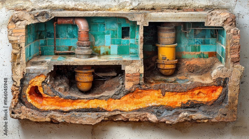 Cross-section of an Aged Plumbing System: A Detailed Look into Decaying ...