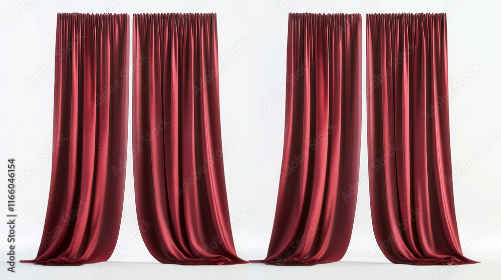 Red theater stage curtain closed and open, long and short top border ...