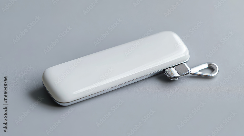 Mockup of white rectangular pin badge displaying back view with ...