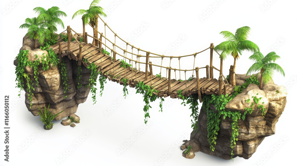 Rope bridges set isolated on white background. Vector cartoon ...