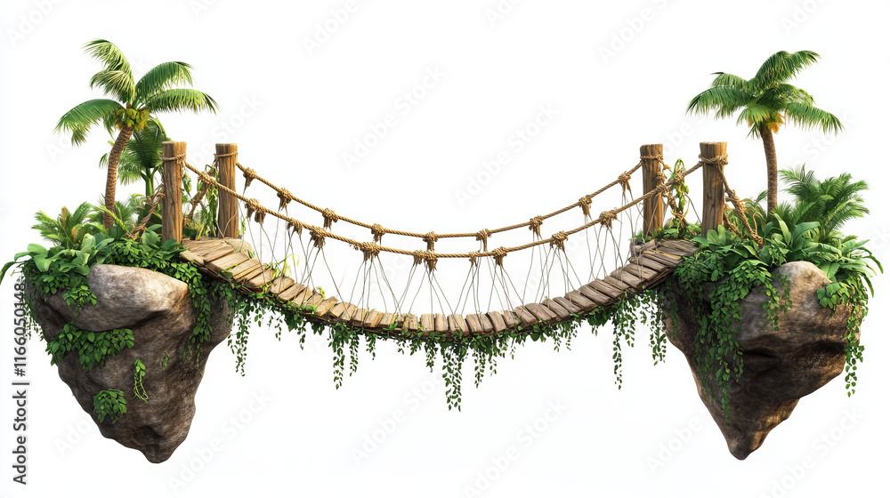 Rope bridges set isolated on white background. Vector cartoon ...