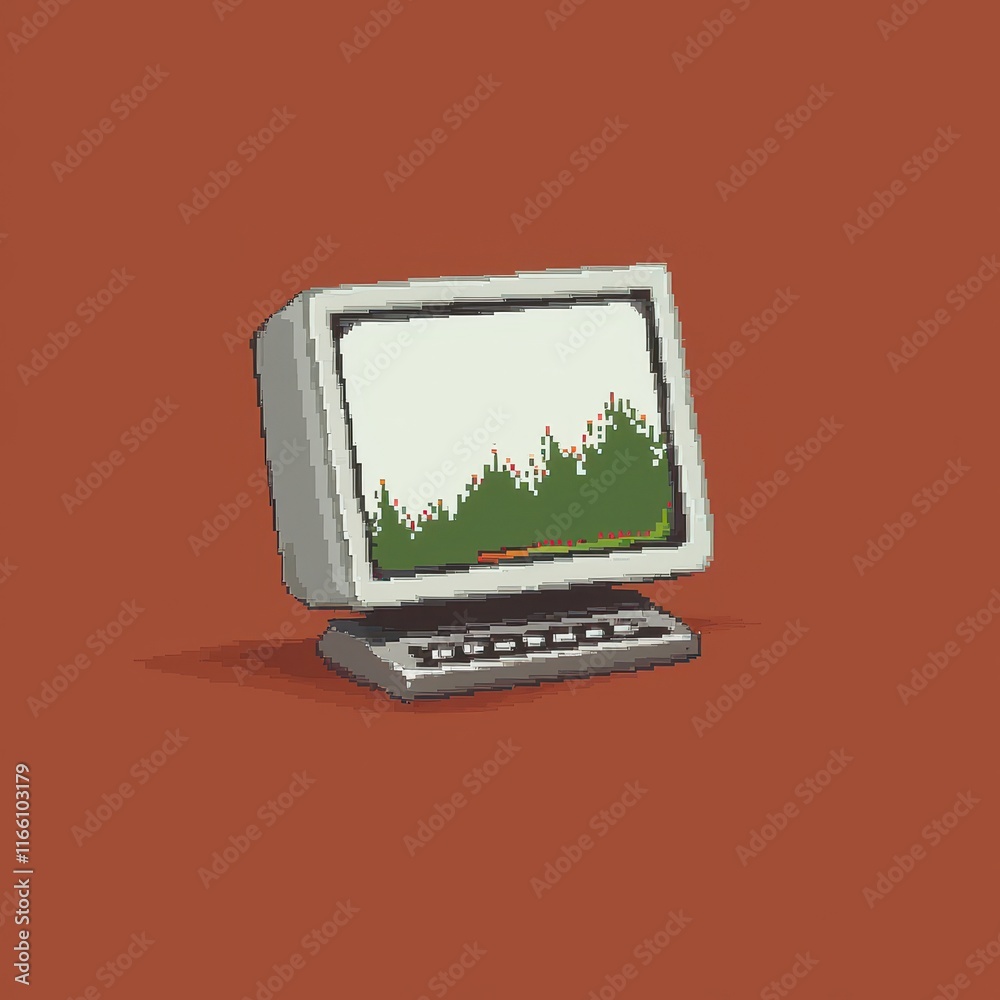 Ilustración de Stock Retro Pixel Art Computer 80s Technology Vintage PC ...