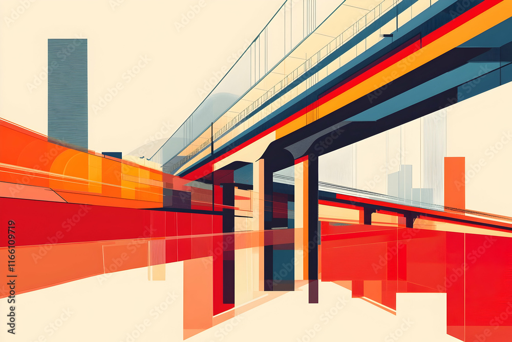 Vector graphic of a bridge design with structural details and ...