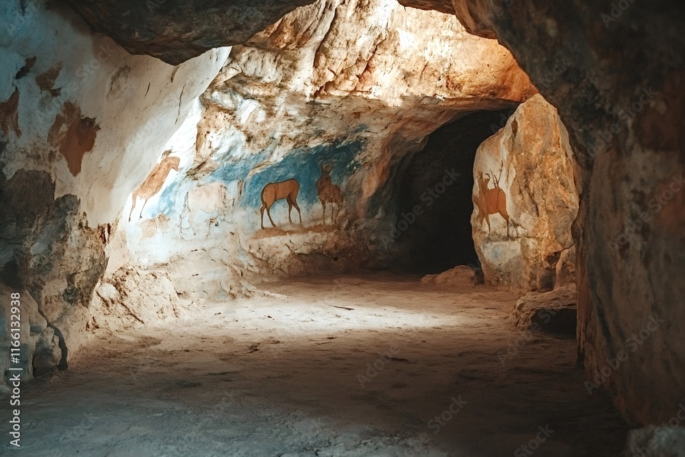 Sunlight illuminating ancient cave paintings of animals reveals the ...