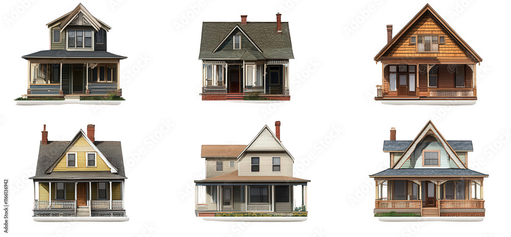 six distinct styles of houses. each with unique architectural features ...