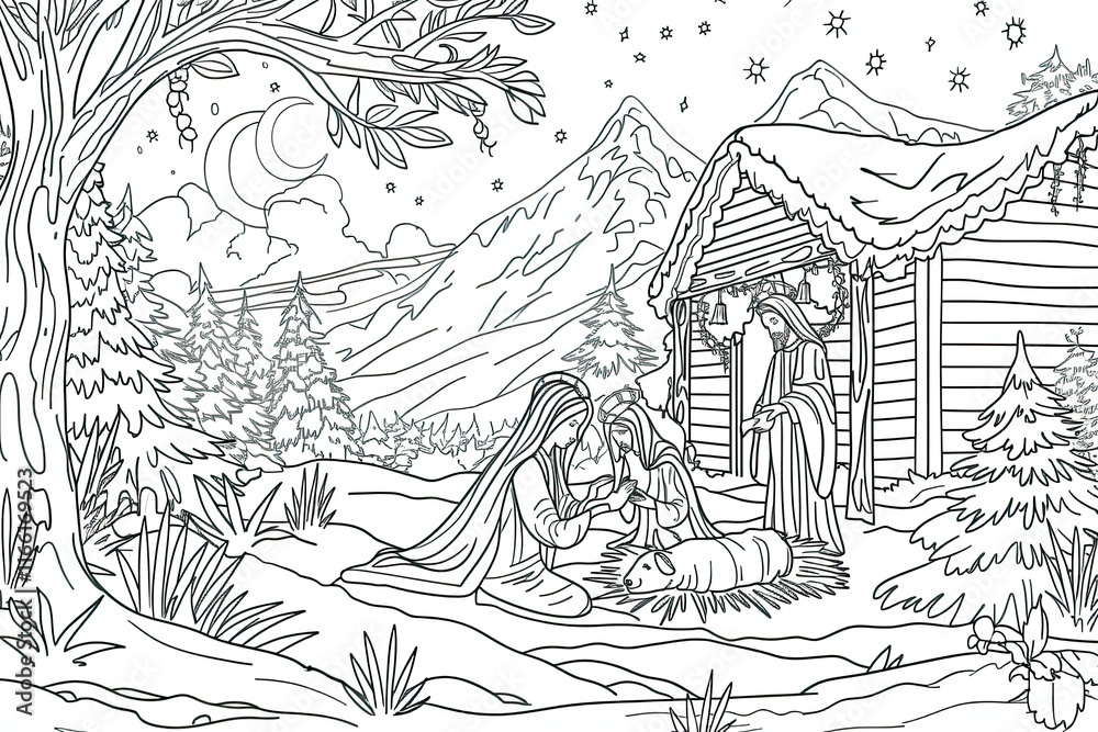 Simple Nativity scene with Mary, Joseph, and baby Jesus in a manger ...