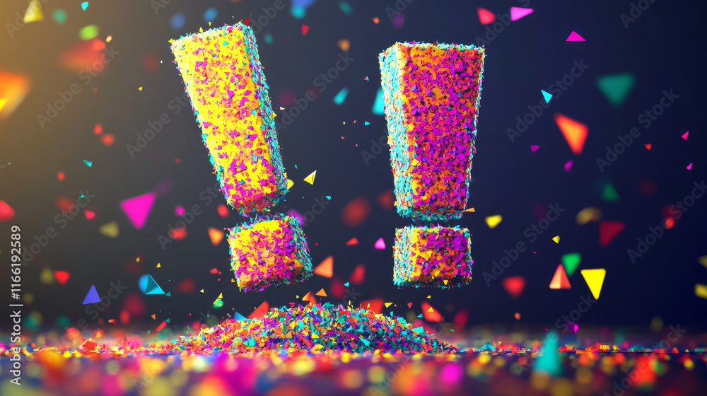 Hologram exclamation mark. Exclamation mark of polygons, triangles of ...