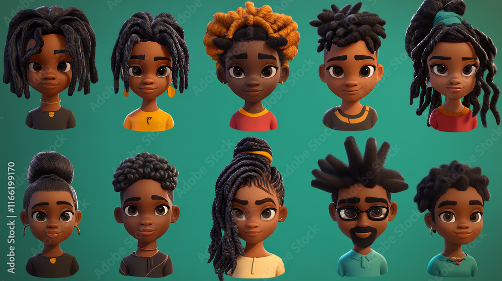 African woman face avatar construction cartoon set. Young female ...