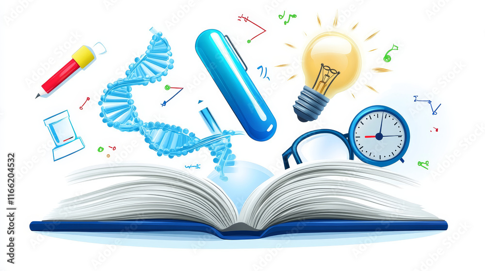 School science vector icon with magnet and dna object set. Biology ...