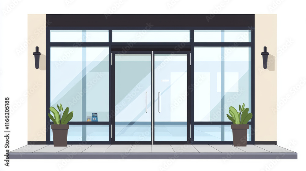 Store glass door entrance and window vector mockup. Isolated 3d double ...