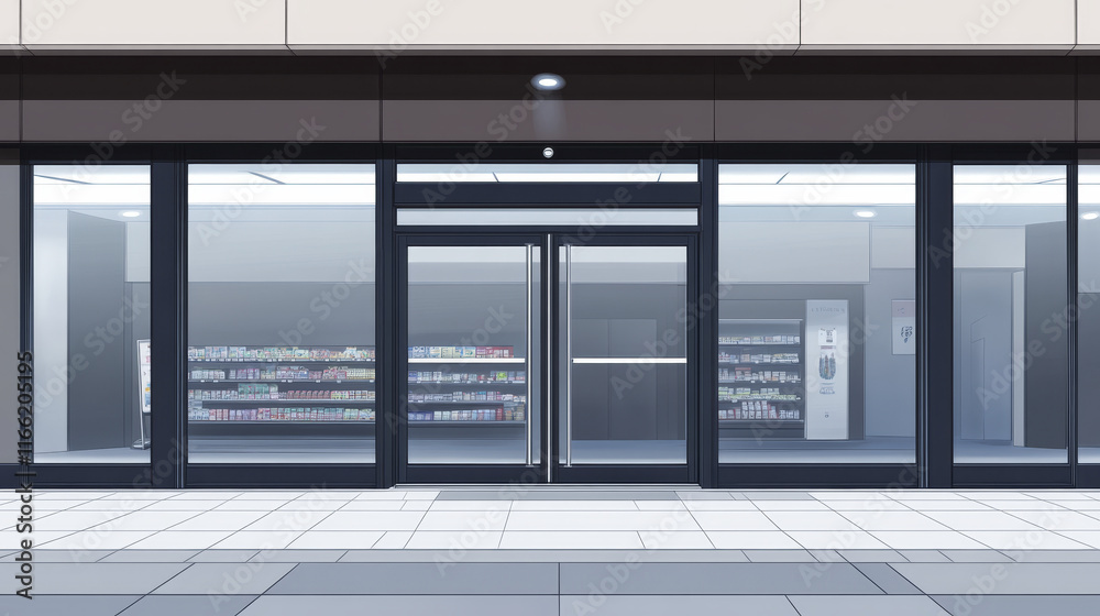 Store glass door entrance and window vector mockup. Isolated 3d double ...