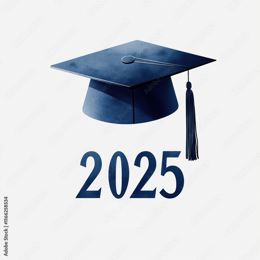 Graduation cap, 2025 text. Academic milestone. Graduation ceremony ...