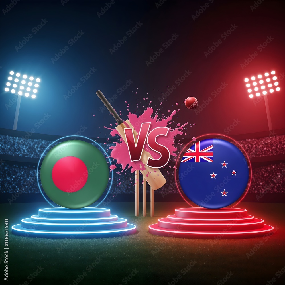 Bangladesh Vs New Zealand cricket event featuring 3D flag shields ...