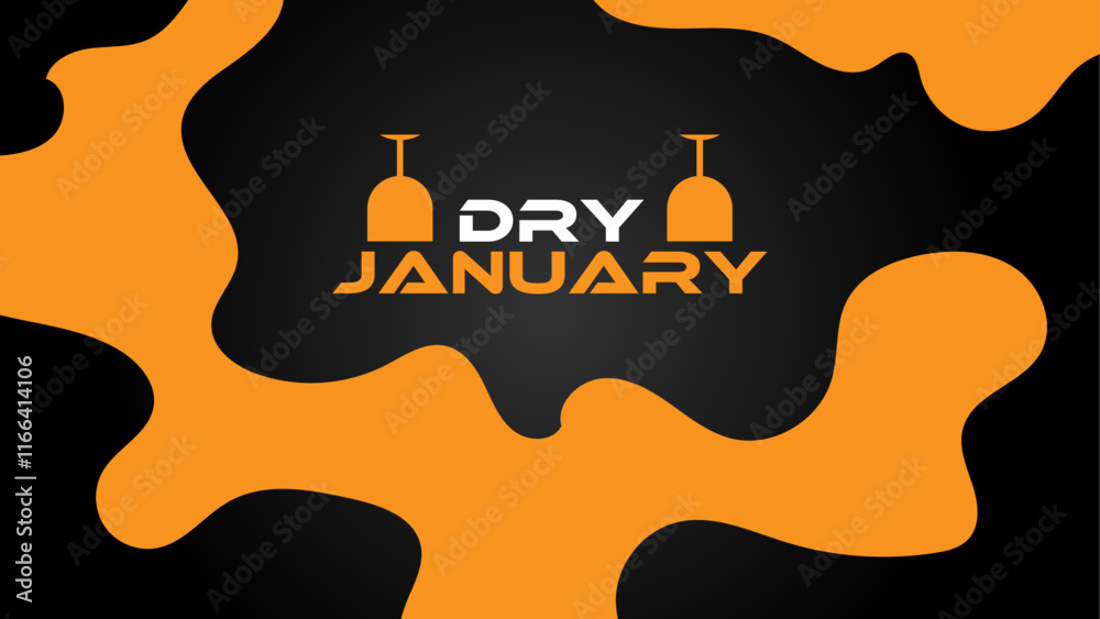 Dry January banner with overturned wine glasses border and text in ...
