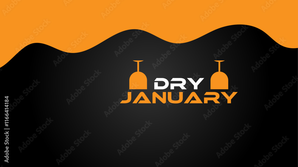 Dry January banner with overturned wine glasses border and text in ...