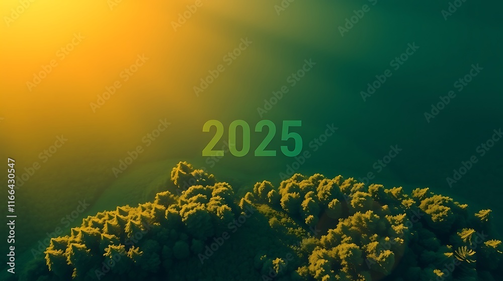 an aerial view of a lush green forest in 2025, a world map incorporated ...